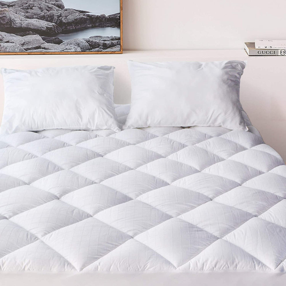 New Quilted Fitted Mattress Pad and Cotton Protector & Down Alternative ...